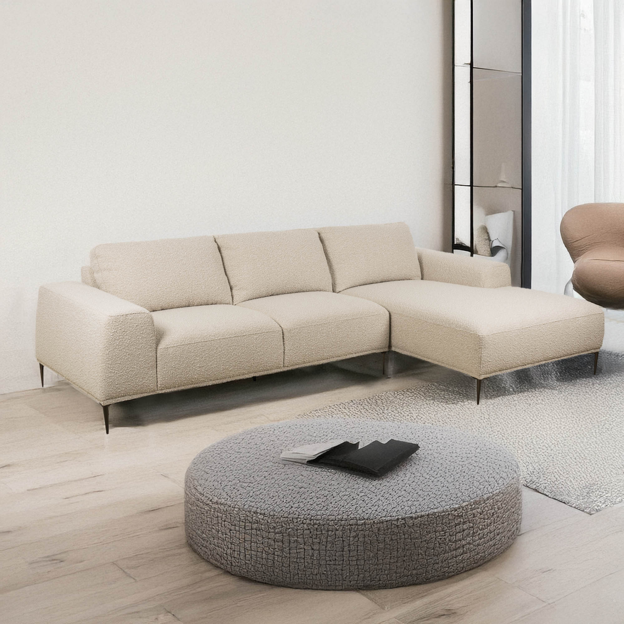 Sala Izquierda en L Bucles Beige 80x282x165cm