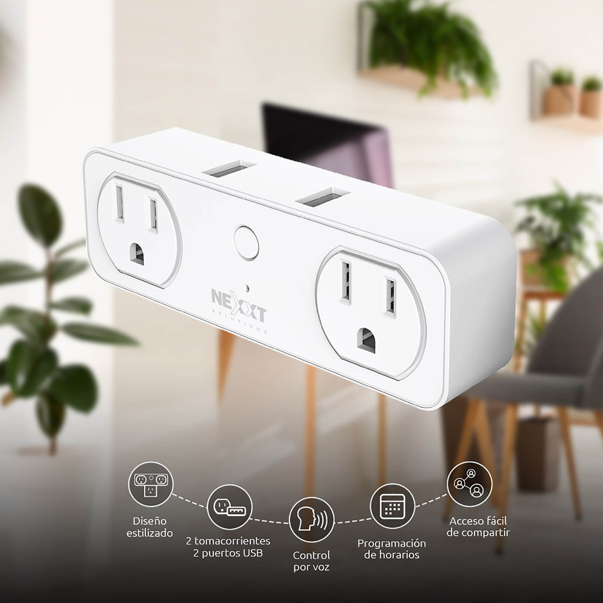 Nexxt Enchufe Smart Home NHP-D610 Blanco con Wi-Fi, 2 Tomas + 2 USB 100 ...