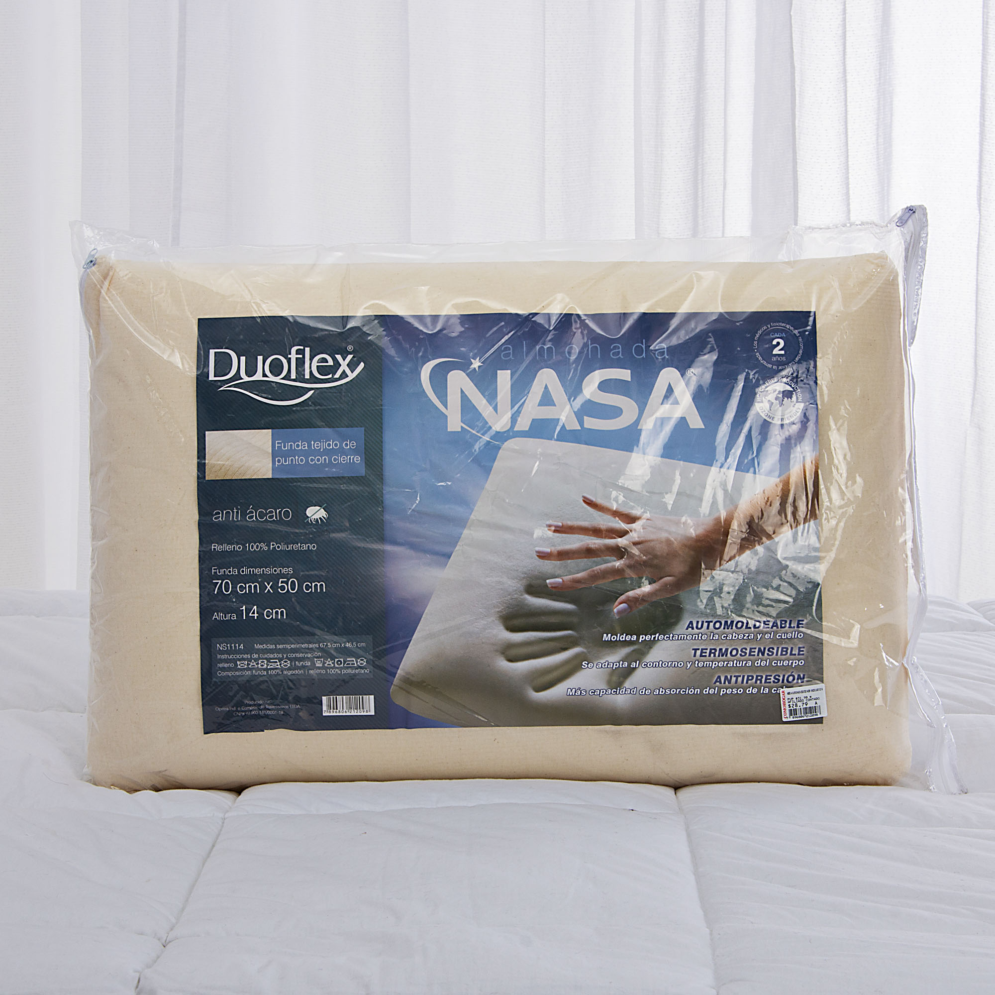 Duoflex Almohada Antiácaros Viscoelástico Full Nasa 70x50cm Forro 100% ...